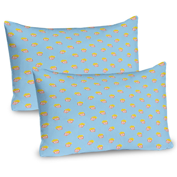 Ambesonne Cartoon Pillow Sham 2 Pack Movie Night Theme Pop Corn 26"x20" Mustard and Pale Blue ...